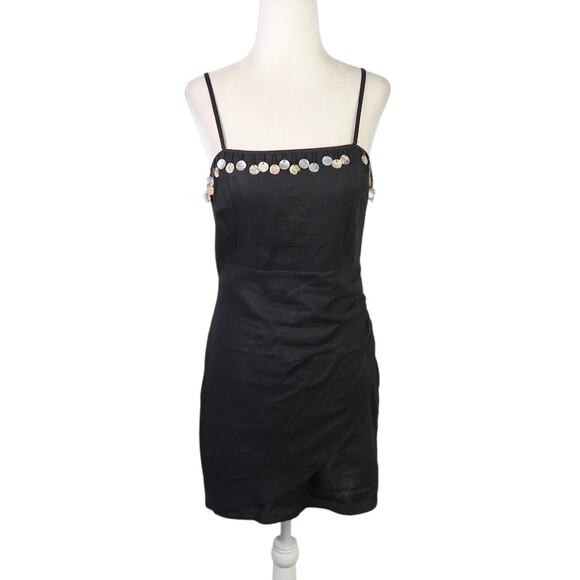 Zara | Dresses | Zara Black Linen Blend Shell Beaded Trim Mini Dress ...